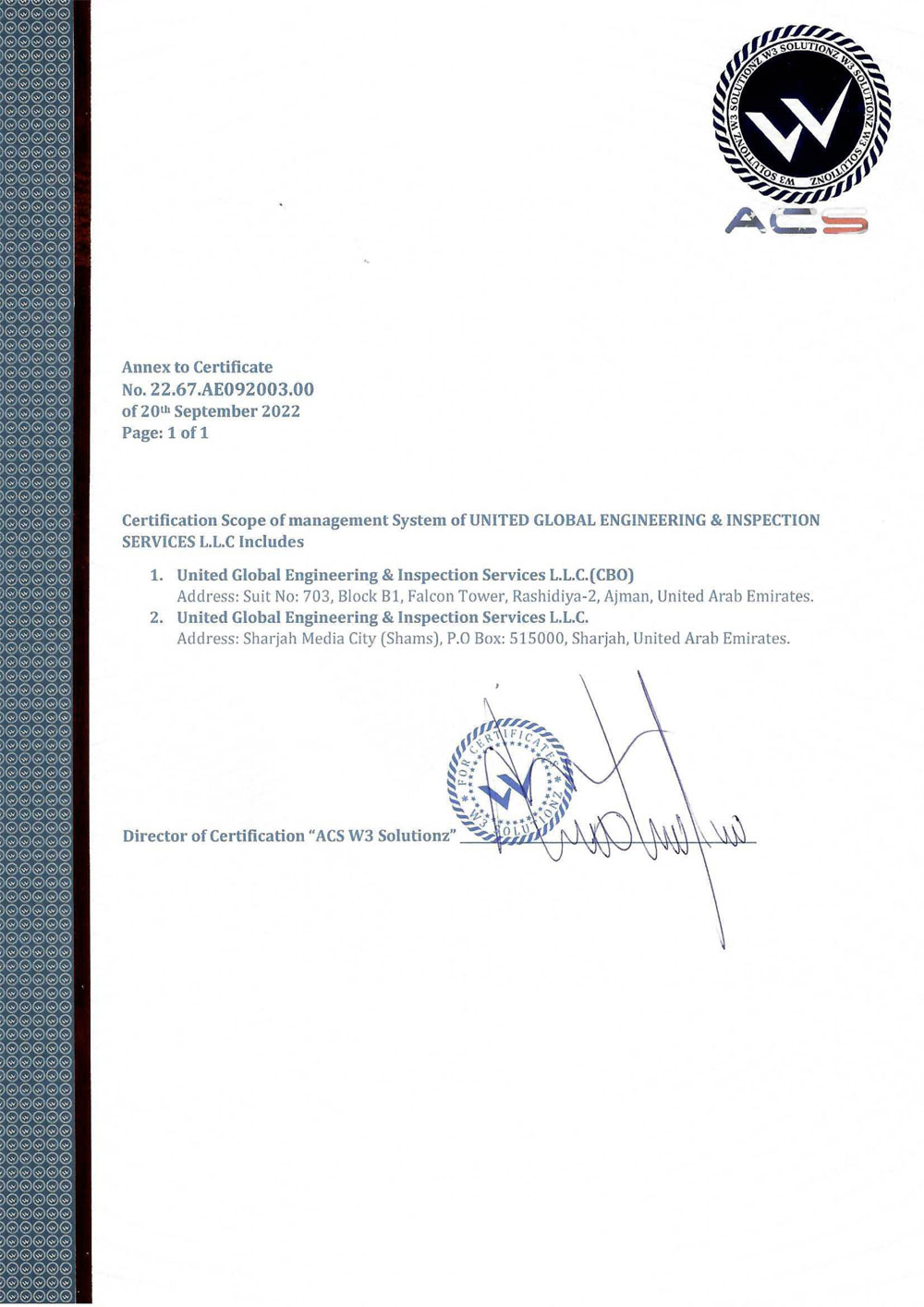 Certificate - United Global Engineering & Inspection Services LLC