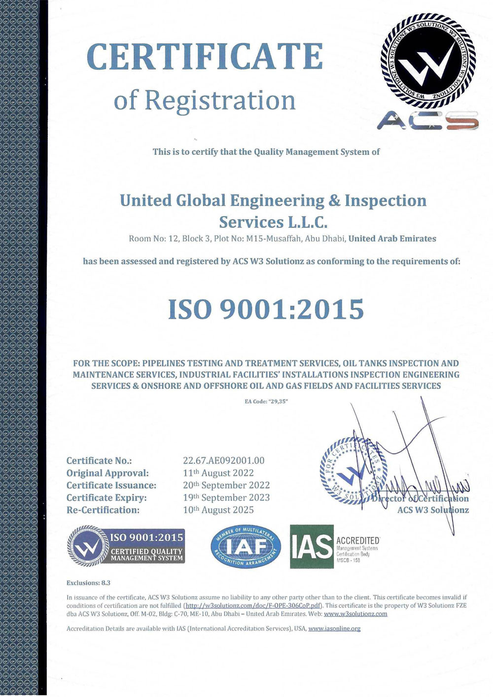 Certificate - United Global Engineering & Inspection Services LLC