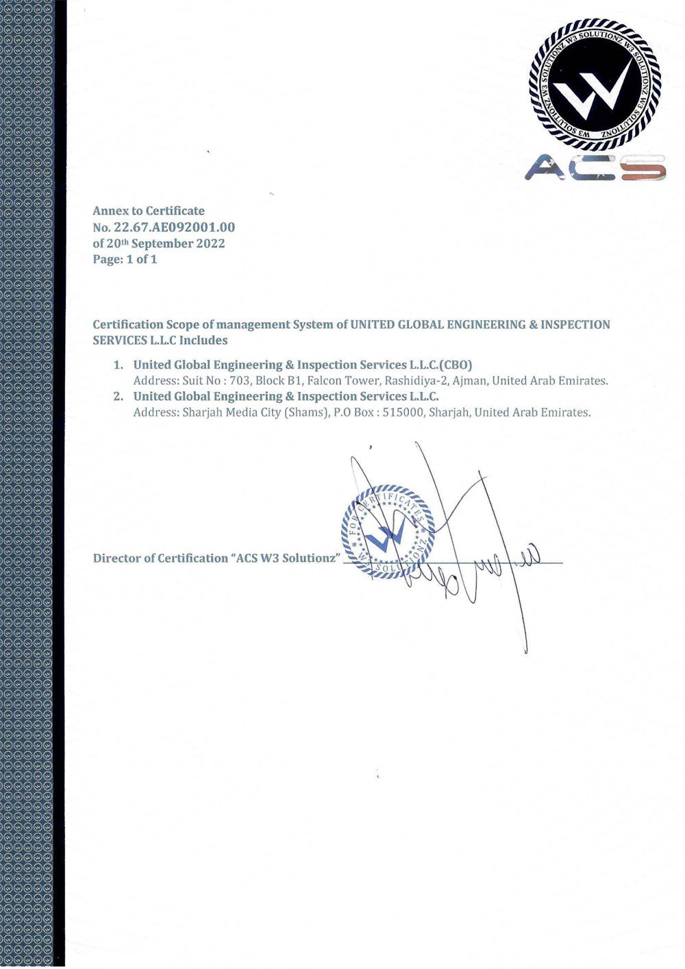 Certificate - United Global Engineering & Inspection Services LLC