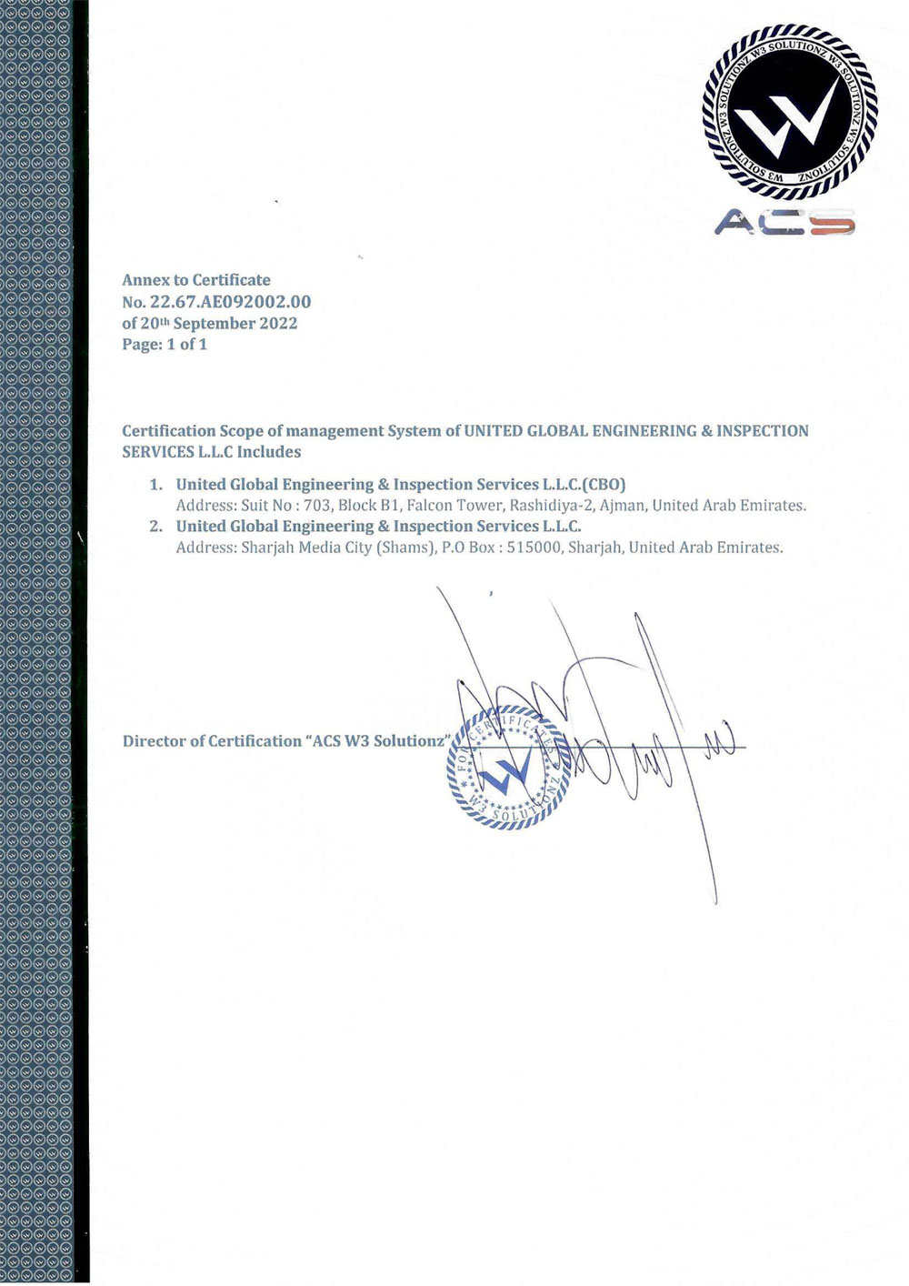 Certificate - United Global Engineering & Inspection Services LLC