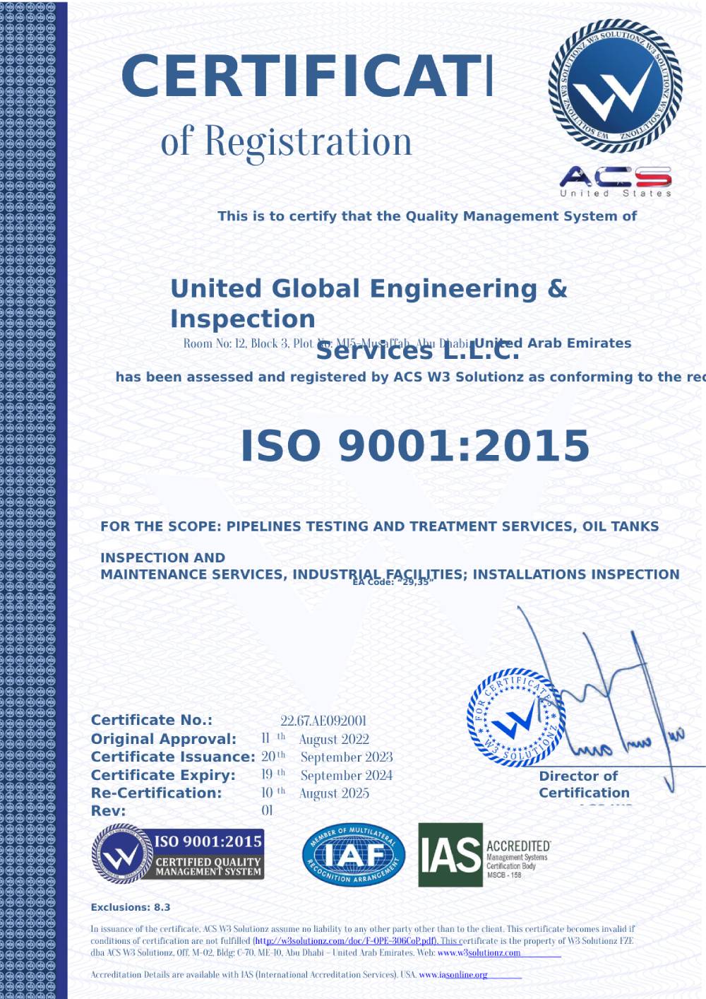 Certificate - United Global Engineering & Inspection Services LLC